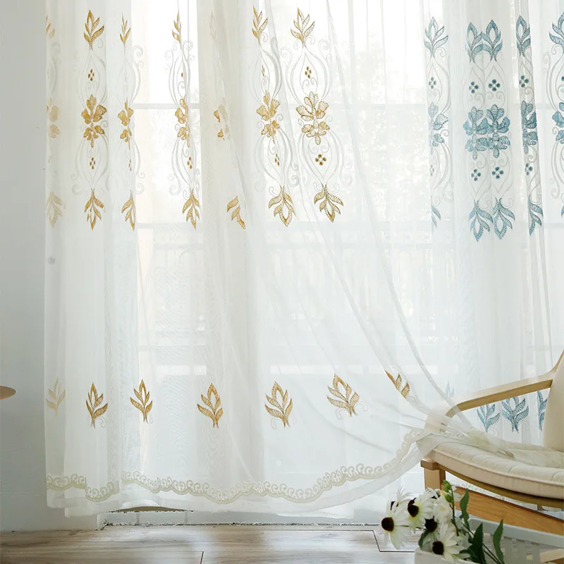 Curtain and Curtain Screens New Cotton Thread Embroidered Window two ...