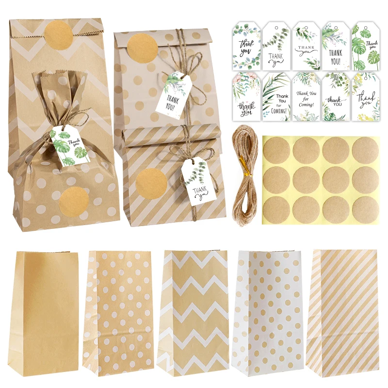 30-40Sets-Retro-Kraft-Paper-Bags-Stripe-Dot-Chevron-Blank-Stand-Up-Gift ...
