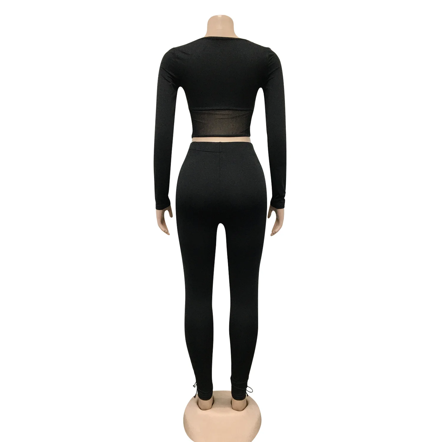 Sheer Mesh See-through Skinny Two Piece Set Women Streetwwear Lace Up ...
