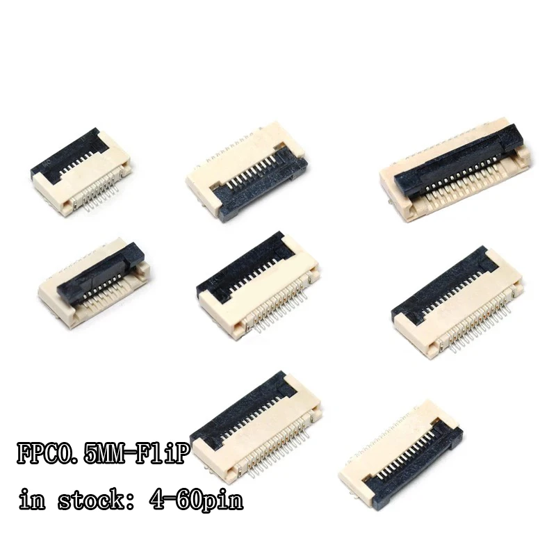 5pcs Fpc Connector Socket Ffc 0.5mm Clamshell Bottom Contact Type 4p 6p 8p 10p 12p 14p 18p 20p ...