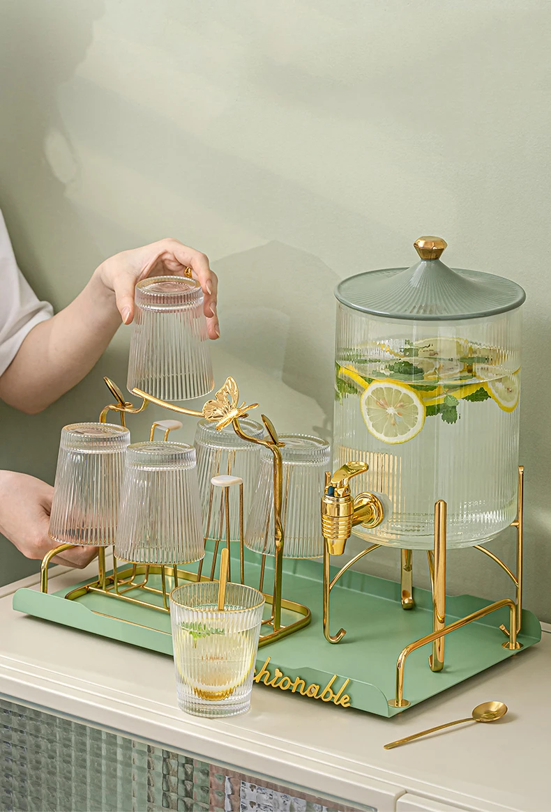 Glass-Water-Appliance-With-Cups-Tray-Large-Capacity-Cold-Juice-Barrel ...