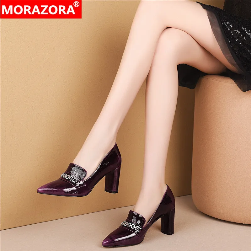 MORAZORA 2020 summer hot Sale genuine leather women pumps high heels pointed toe dress shoes ...