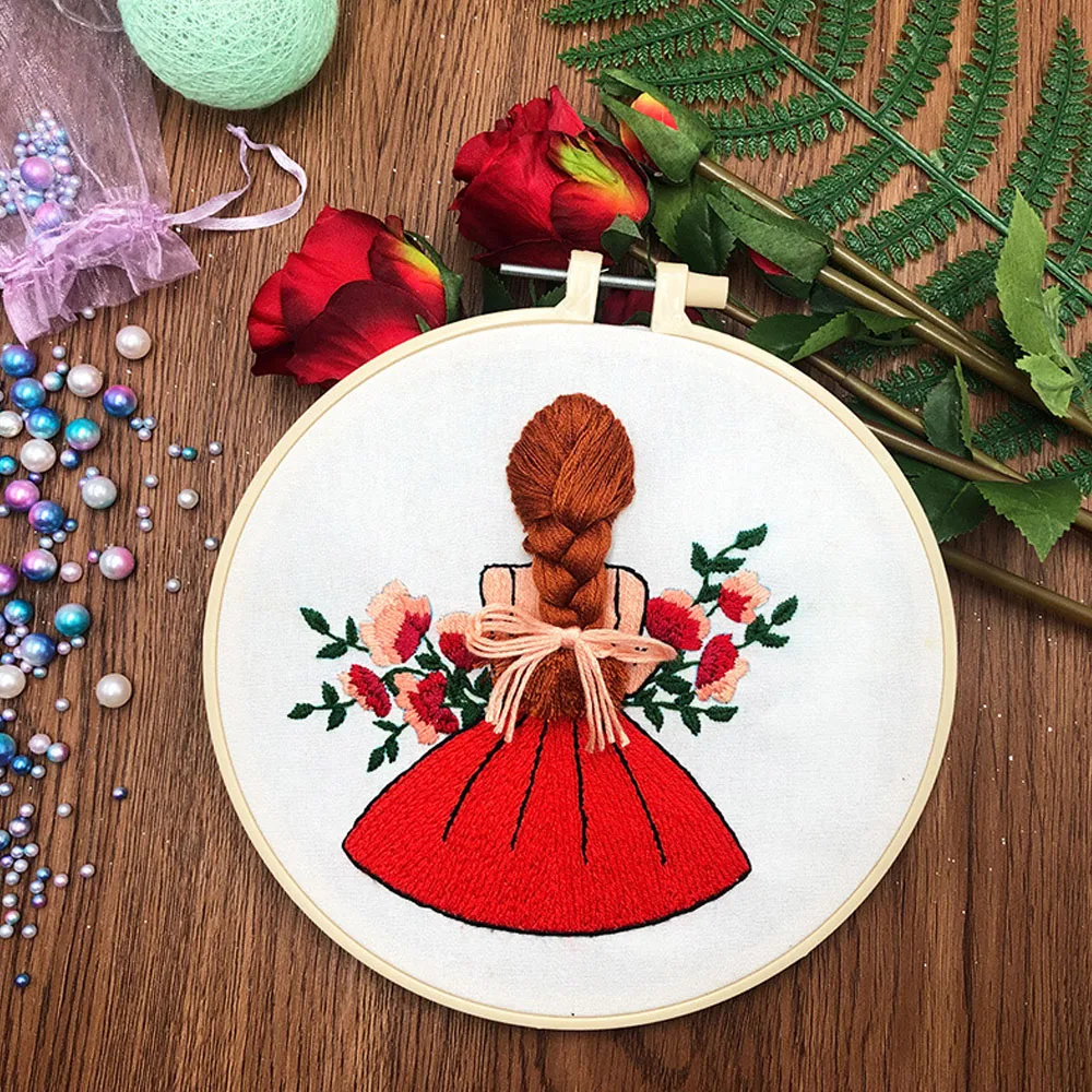 Embroidery Kit for Beginner Diy Kit Red Cute Girl Pattern Embroidery ...