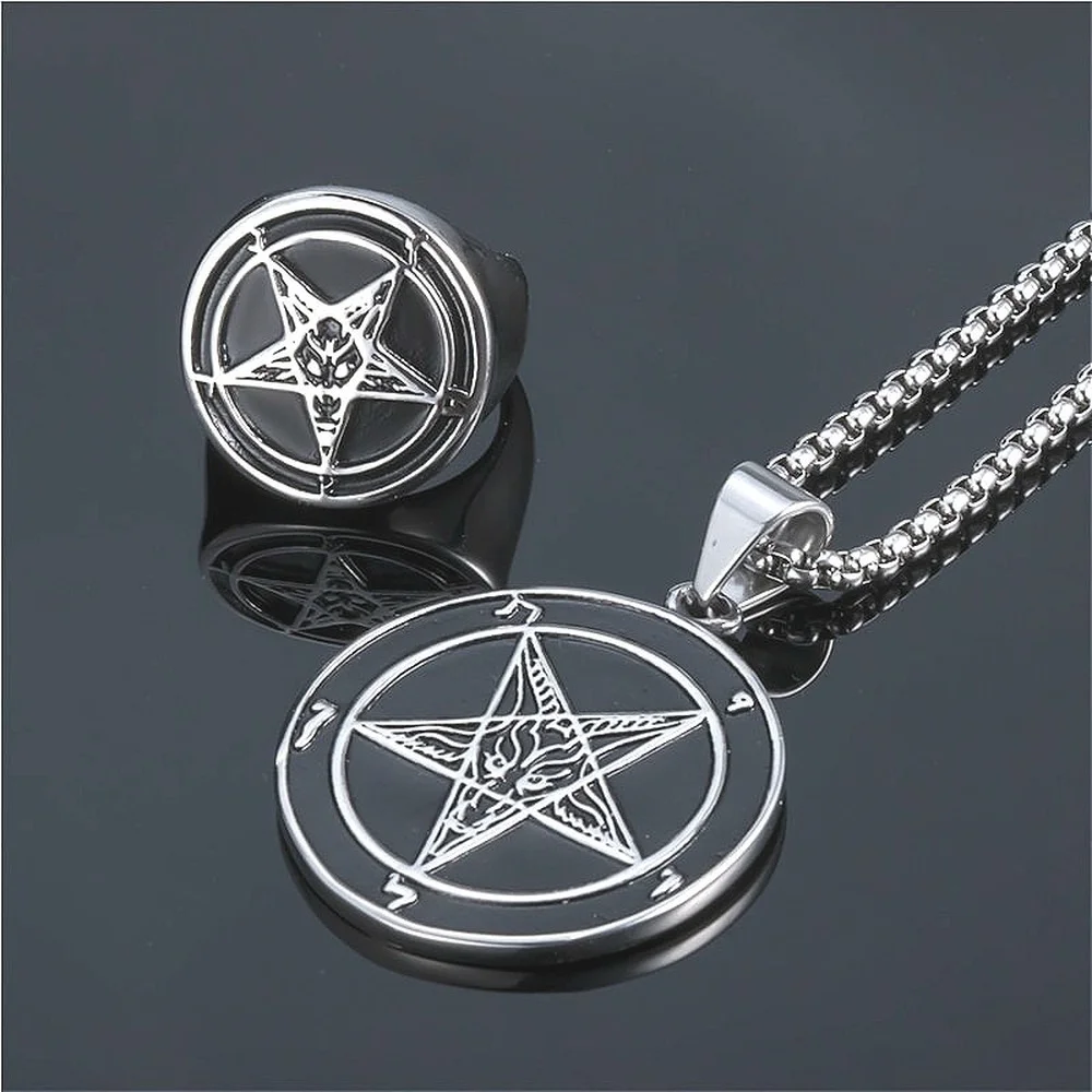 Gothic Goat Satan Skull Ring Pendant Necklace Punk Jewelry - Rings ...