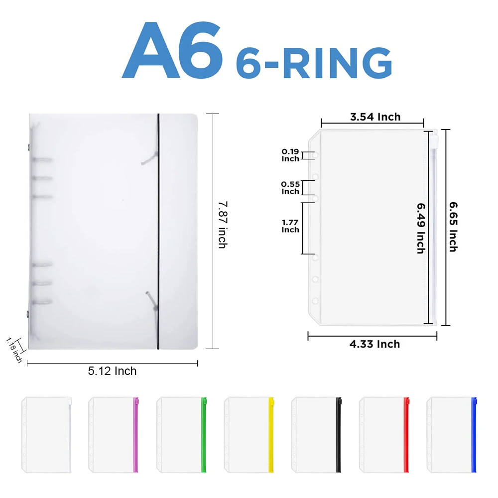 Feuillet mobile,Classeur de Budget à 6 anneaux,3 manchons de poche,6 ...