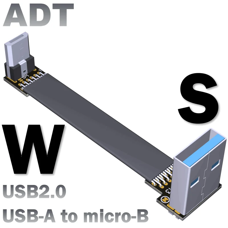 Fpv Micro Usb 2.0 Type-a 90 Degree Adapter 5cm-100cm Fpc Ribbon Flat 3. ...