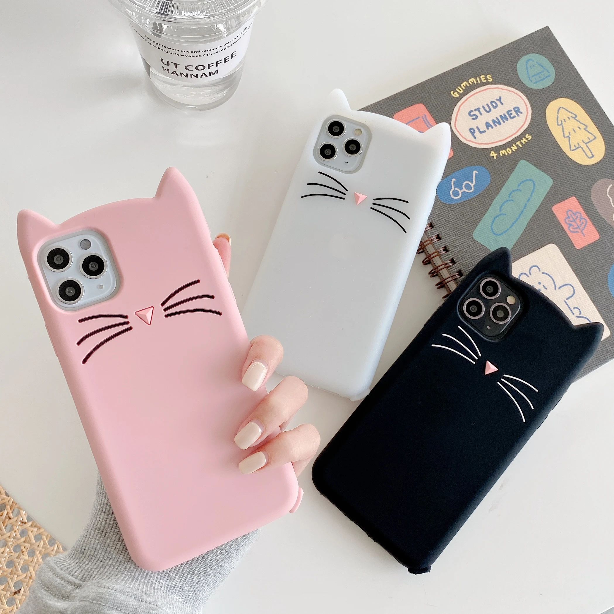 Bearded-cat-3D-Cartoon-Cat-ears-silicone-Cover-For-iphone-14-13-12-mini ...