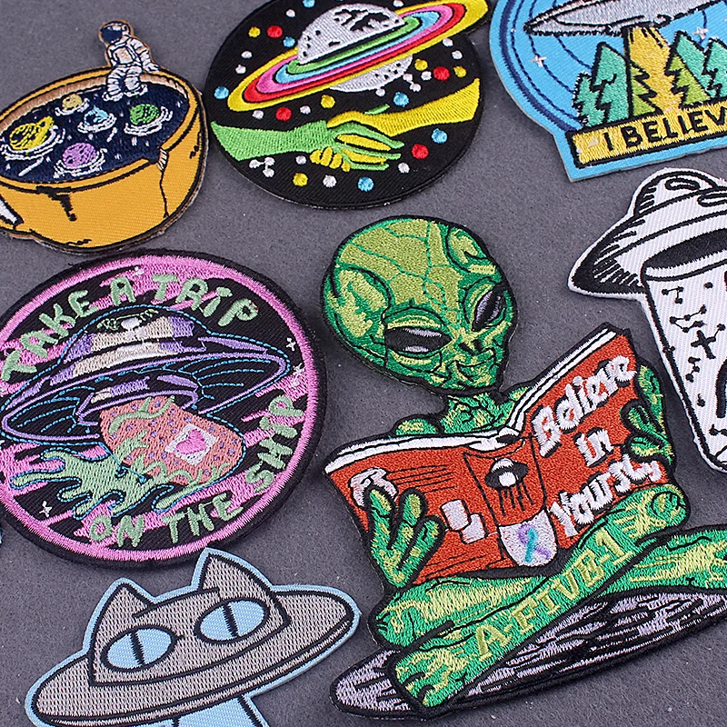 Alien UFO Patch Iron On Patches On Clothes Heat adhesive Embroidered ...