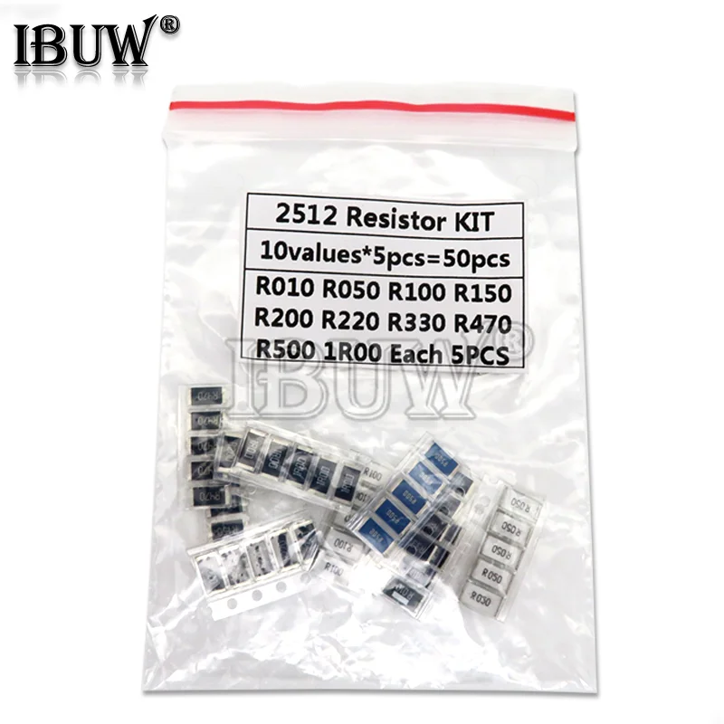 50pcs 1% 2512 Smd Resistor Samples Kit 10valuex5pcs=50pcs 1r00 R500 ...