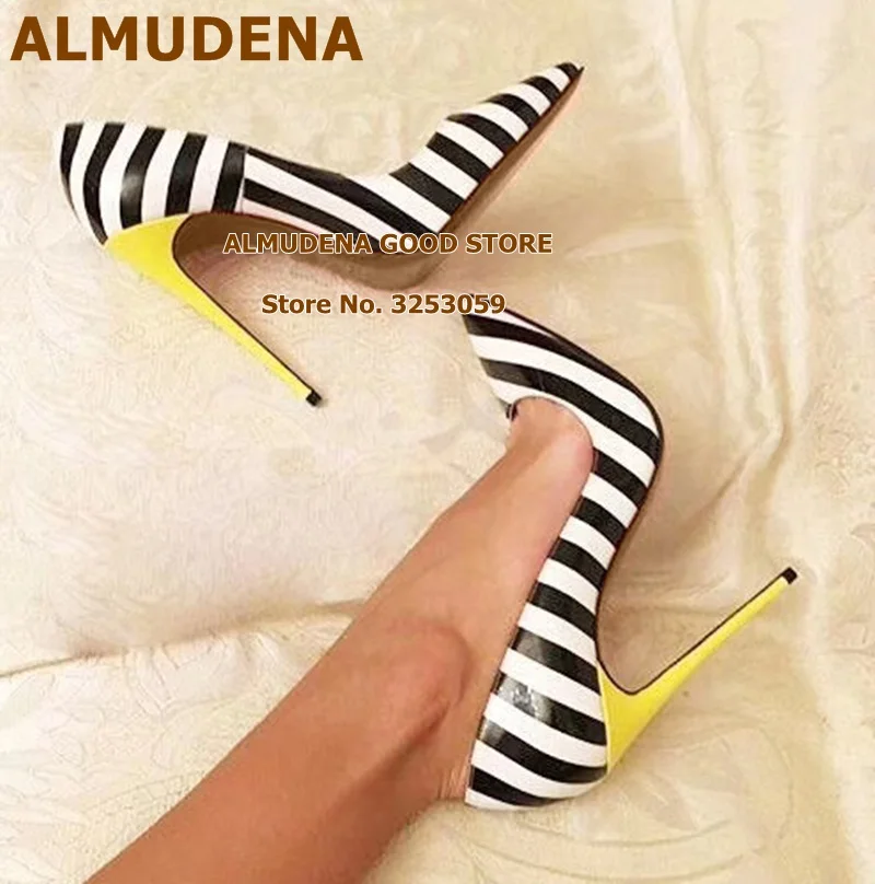 ALMUDENA 12cm Yellow Heels Zebra Stripe Pattern Wedding Shoes Women ...