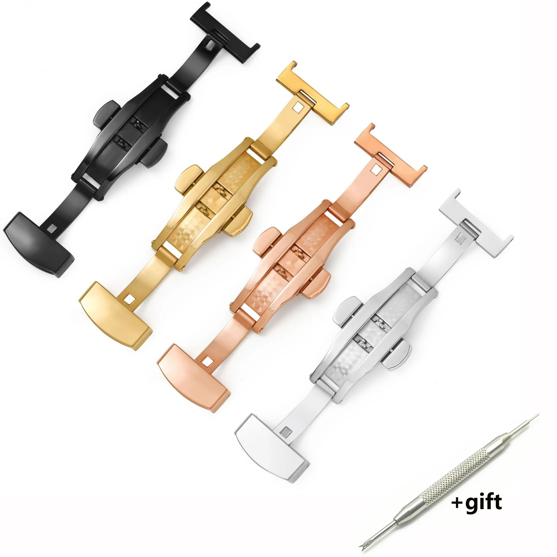 Stainless-steel-double-button-butterfly-clasp-Unbuckle-10-22mm-watch ...