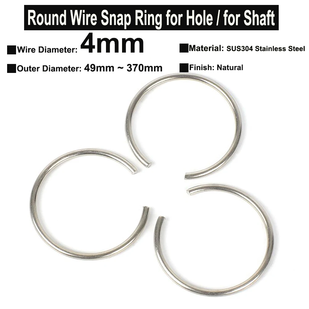 1Pc Wire Diameter φ4mm SUS304 Stainless Steel Round Wire Snap Rings for Hole Retainer Circlips ...