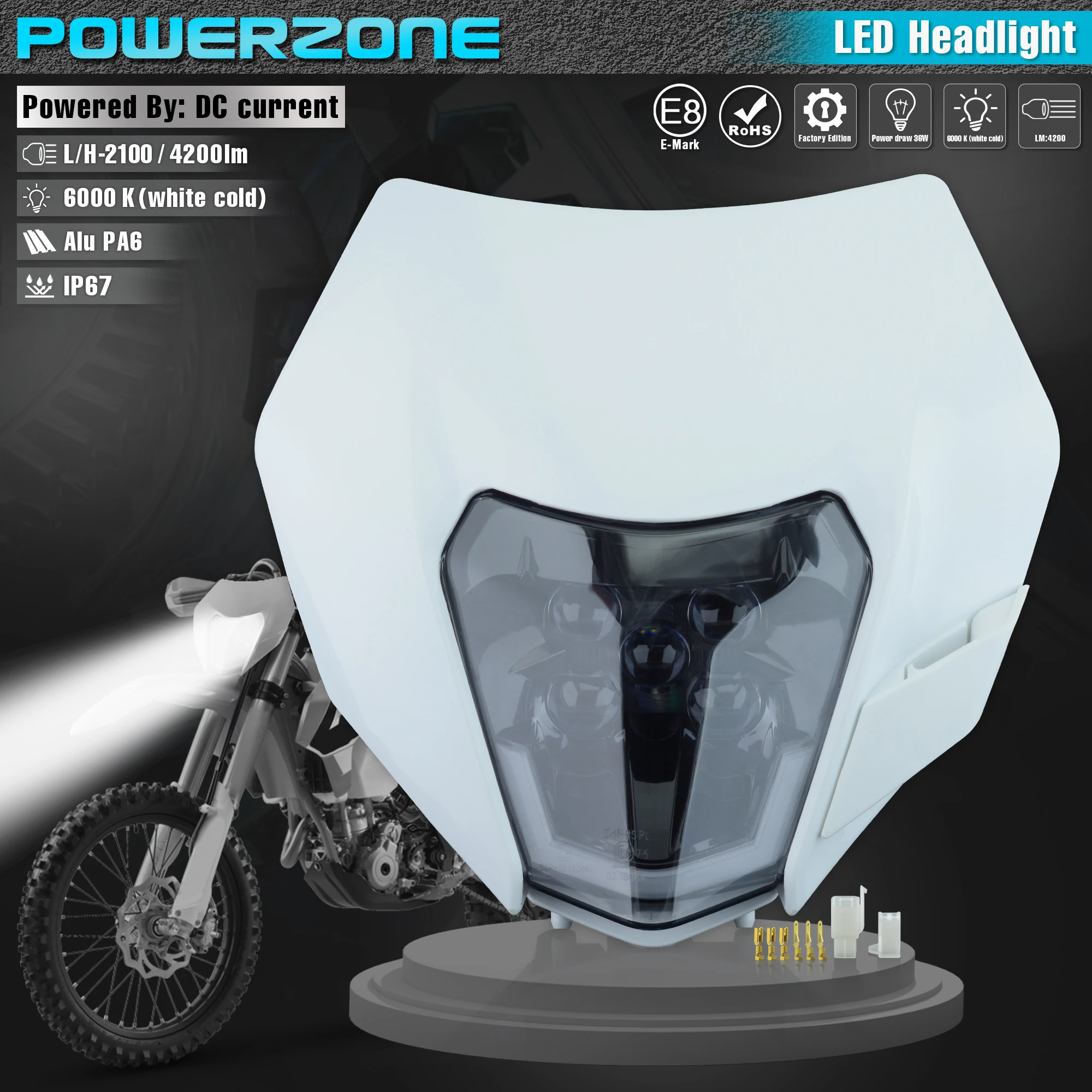 PowerZone Motorcycle LED Headlight Headlamp Head Light Supermoto ...