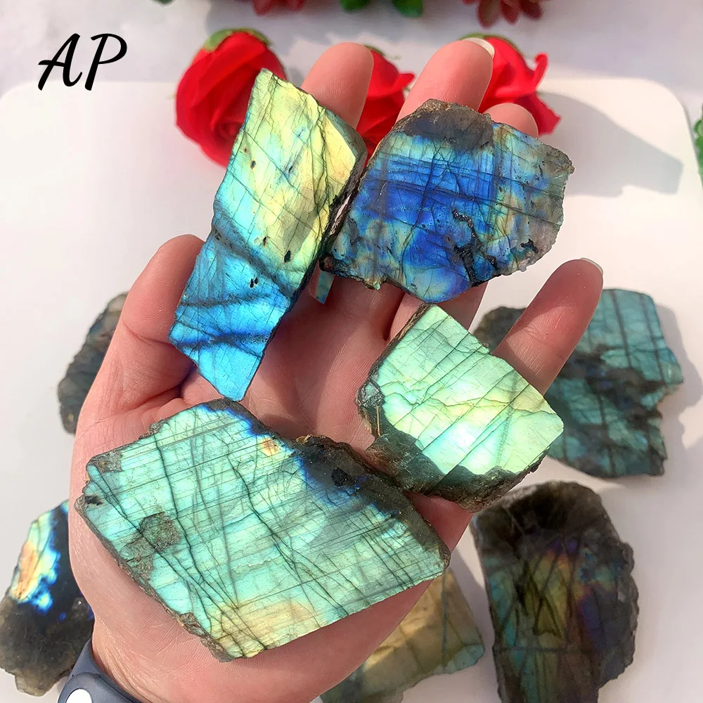 Natural Crystal Colorful Labradorite Moonstone Bright Color Raw Stone ...