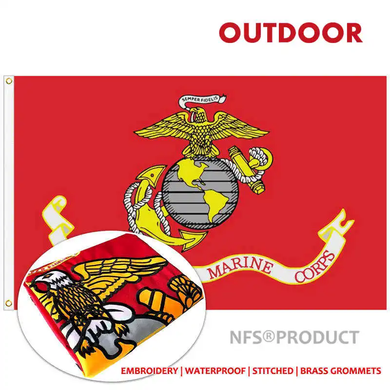 Embroidered Usmc Flag United States Us Marine Corps 3x5 Ft Waterproof ...