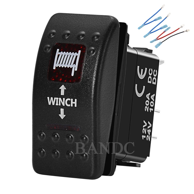 WINCH IN OUT Rocker Switch 7Pin (On) Off (On) Momentary DPDT Dual Red ...