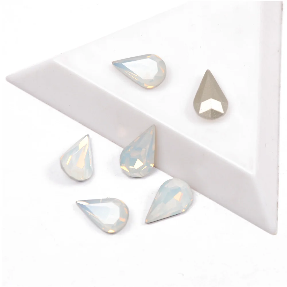 YANRUO 4300 White Opal Color Crystals Nail Rhinestones Pear Shaped ...