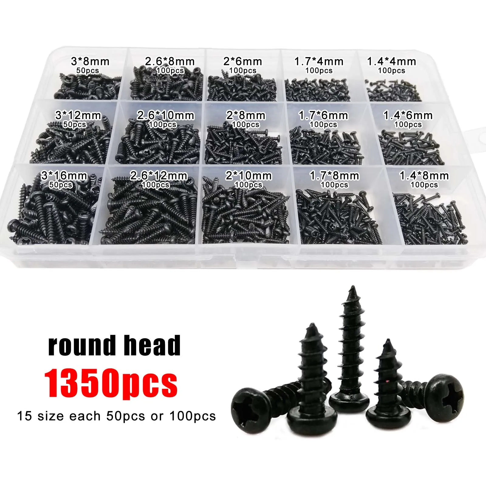 Flat head 2010pcs -Kit de vis en bois autotaraudeuses, Mini croix Phillips à tête fraisée ronde ...