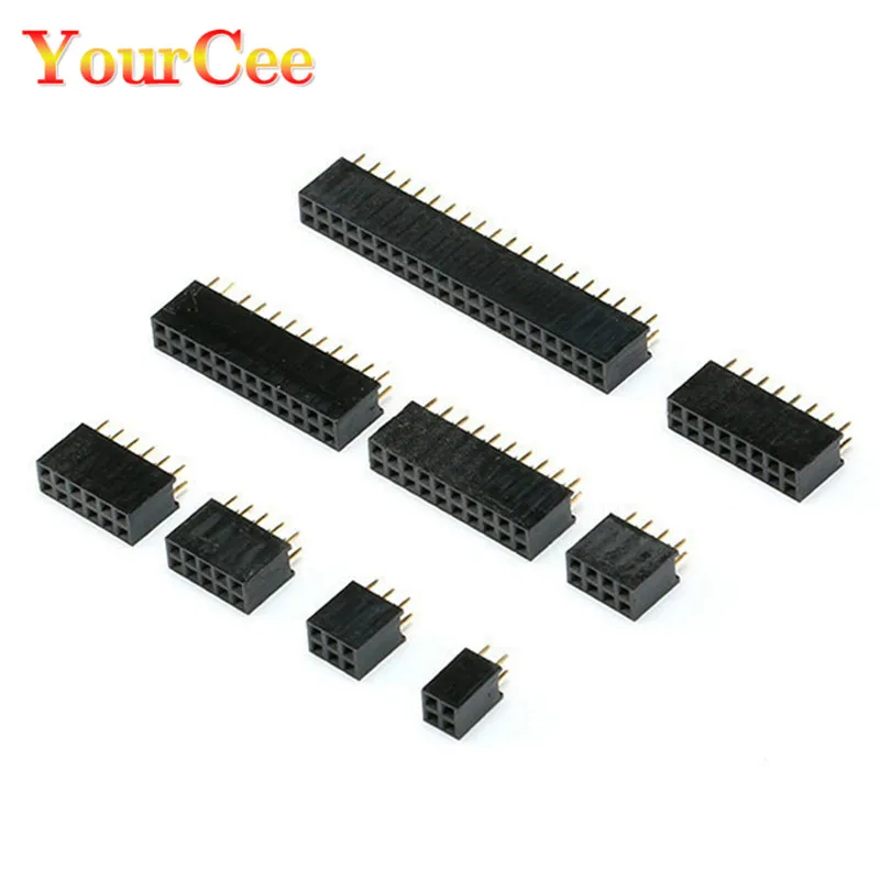 10pcs 2.54mm Pcb Connector 2x2/3/4/5/6/8/10/12/16/40 Pin Stright Female ...