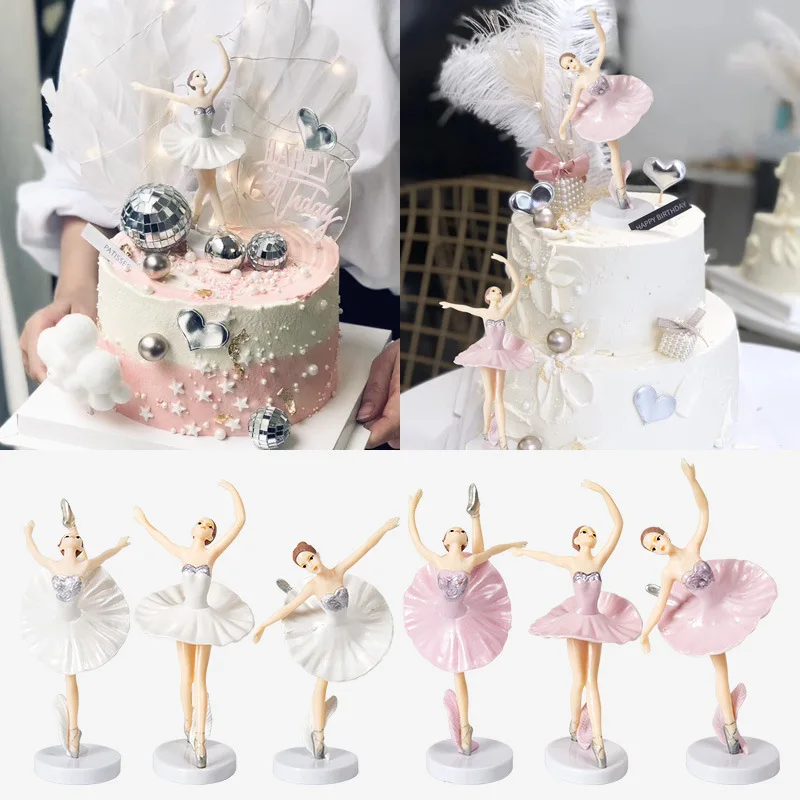 발레리나 소녀 입상 달콤한 포즈 발레 소녀 케이크 토퍼 수지 조각 모델 수집 장식 소녀 생일 장식 3 개케이크 데코용품