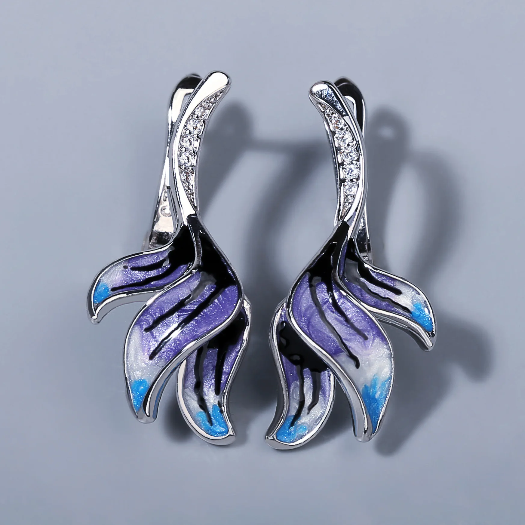 New Style Long Beautiful Flower Shape Earrings Violet Epoxy Handmade Enamel Ladies Earrings 925 Silver Ladies Jewelry AliExpress