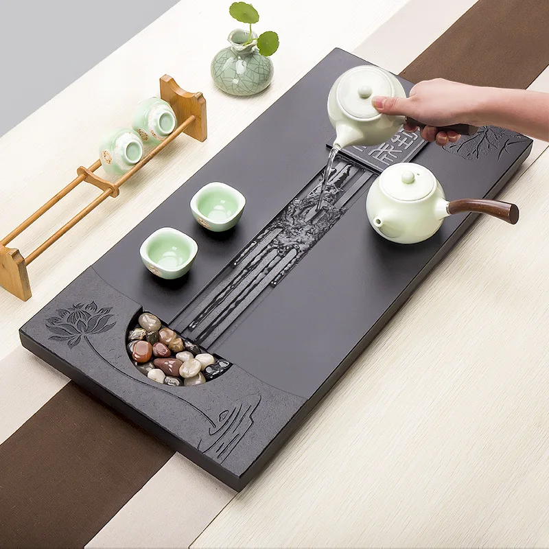 Heavy Stone Tea Tray Weighted Tea Table Water Draining Function Serving ...