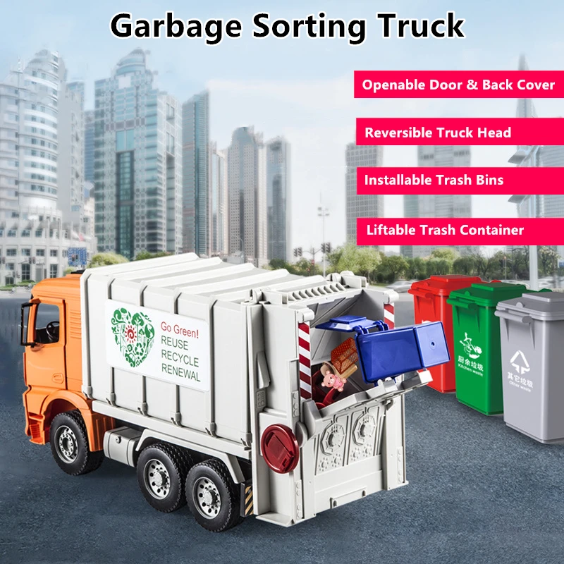 Simulation-Garbage-Sorting-Truck-Openable-Door-Back-Cover-Reversible-Front-Lift-Bucket ...