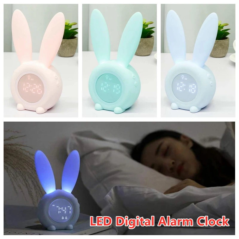 Bunny-Ear-LED-Digital-Alarm-Clock-Electronic-LED-Display-Sound-Control ...