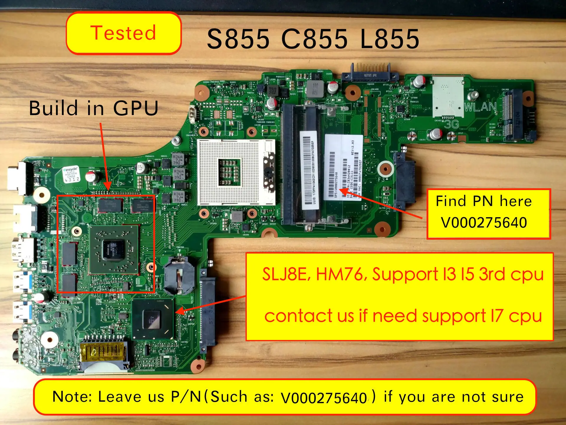 for Toshiba Satellite S855 C855 L855 Laptop Motherboard HM76 HD7670M ...