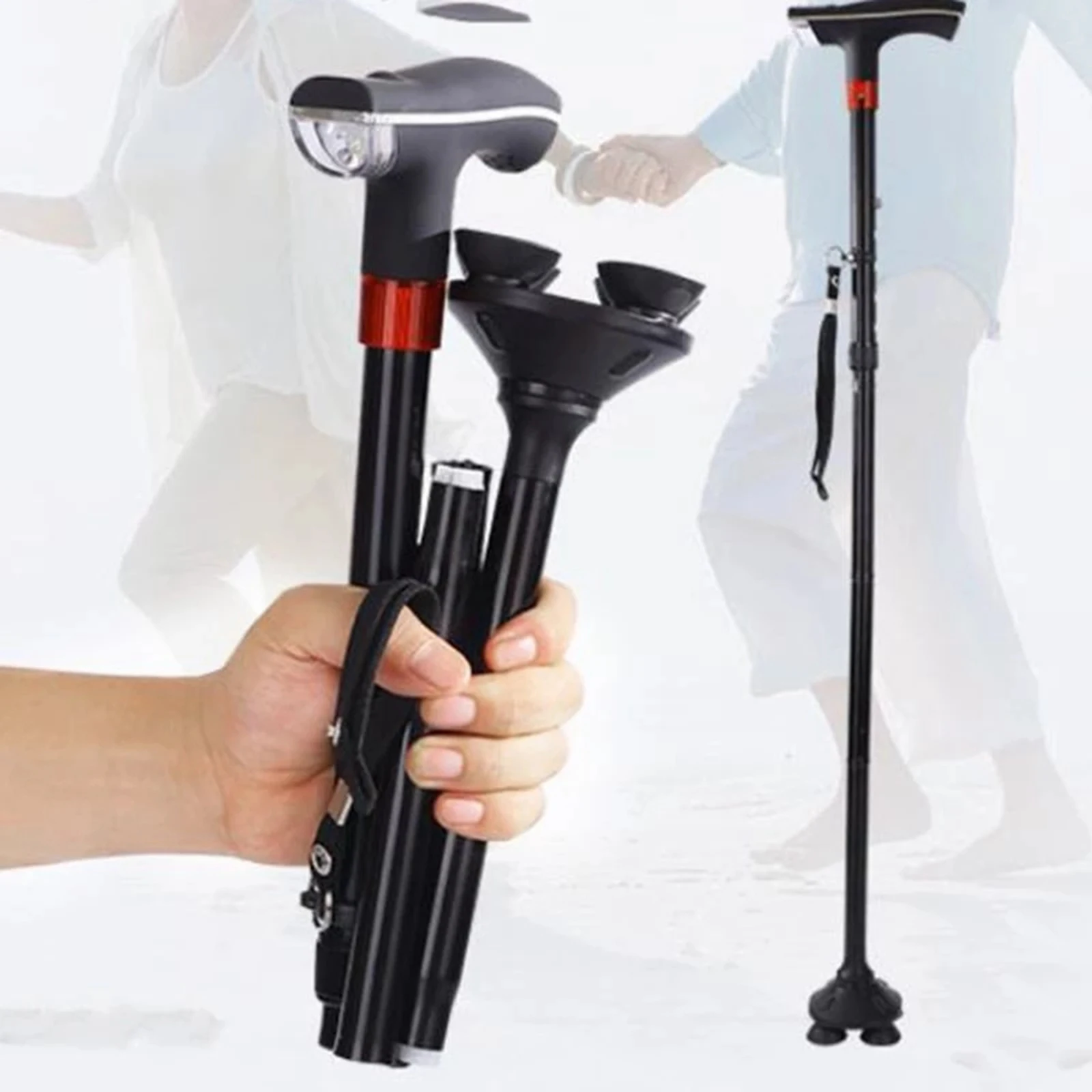 Adjustable Metal Walking Stick Travel Cane Folding Pole Compact Hike ...