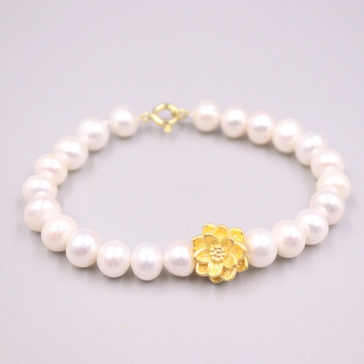 Flor de loto auténtica de oro amarillo de 24K con pulsera de cuentas de ...