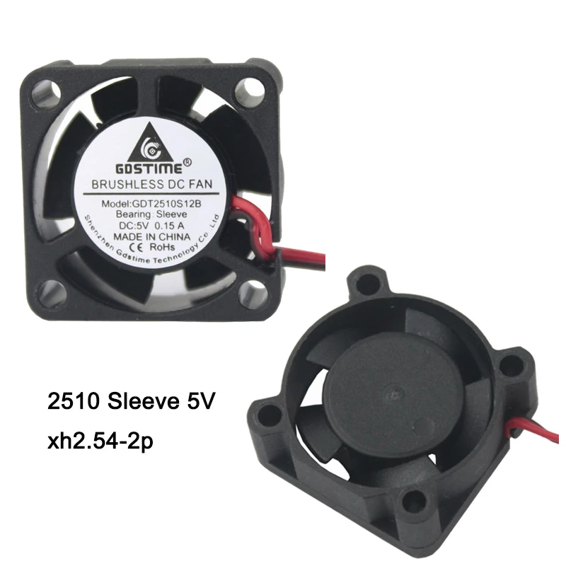Gdstime 25mm 5V 25x25x10mm Cooling Fan DC Brushless 2510 sleeve bearing ...