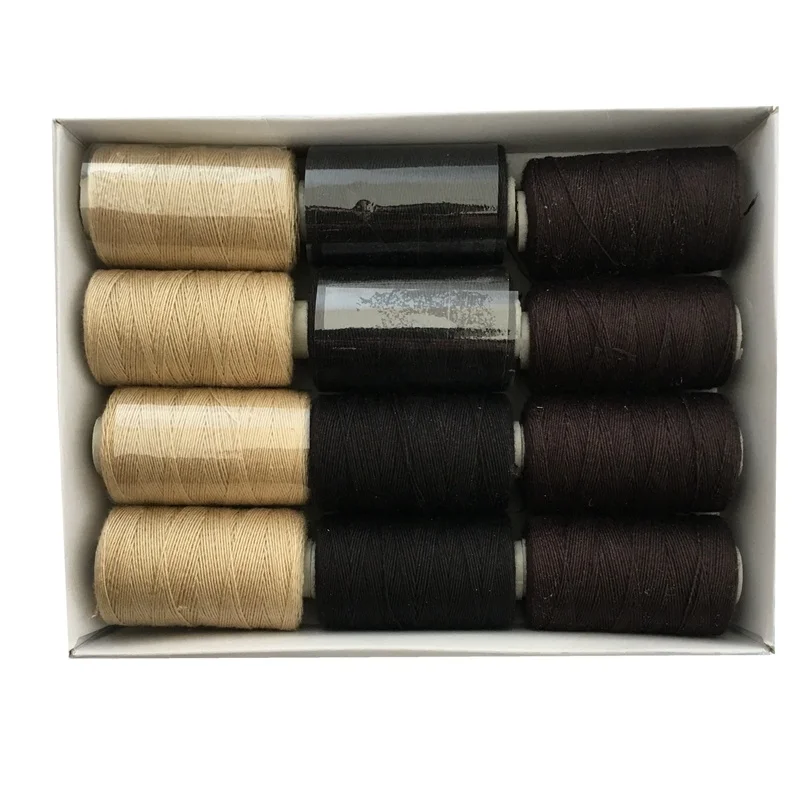 12 rollos de hilo para tejer cabello negro, hilo de coser de algodón ...
