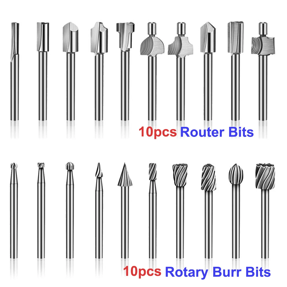 20pcs HSS Router Carbide Engraving Bits and Dremel Router Bits Set 1/8 ...