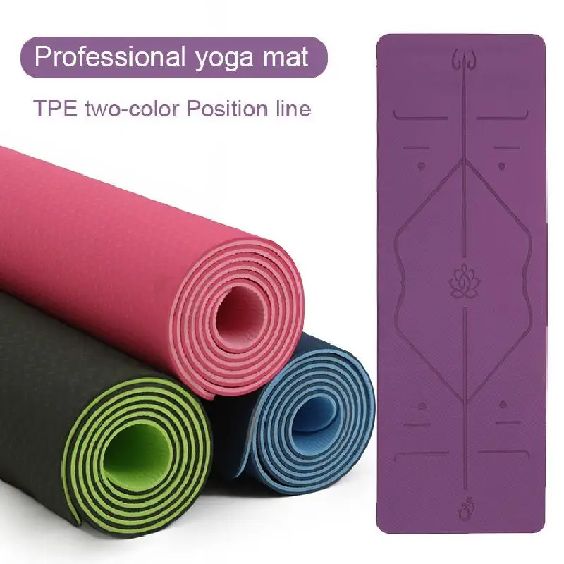 TPE yoga mat with positioning line non-slip carpet mat 1830 * 610 * 6mm fitness gym mat suitable ...