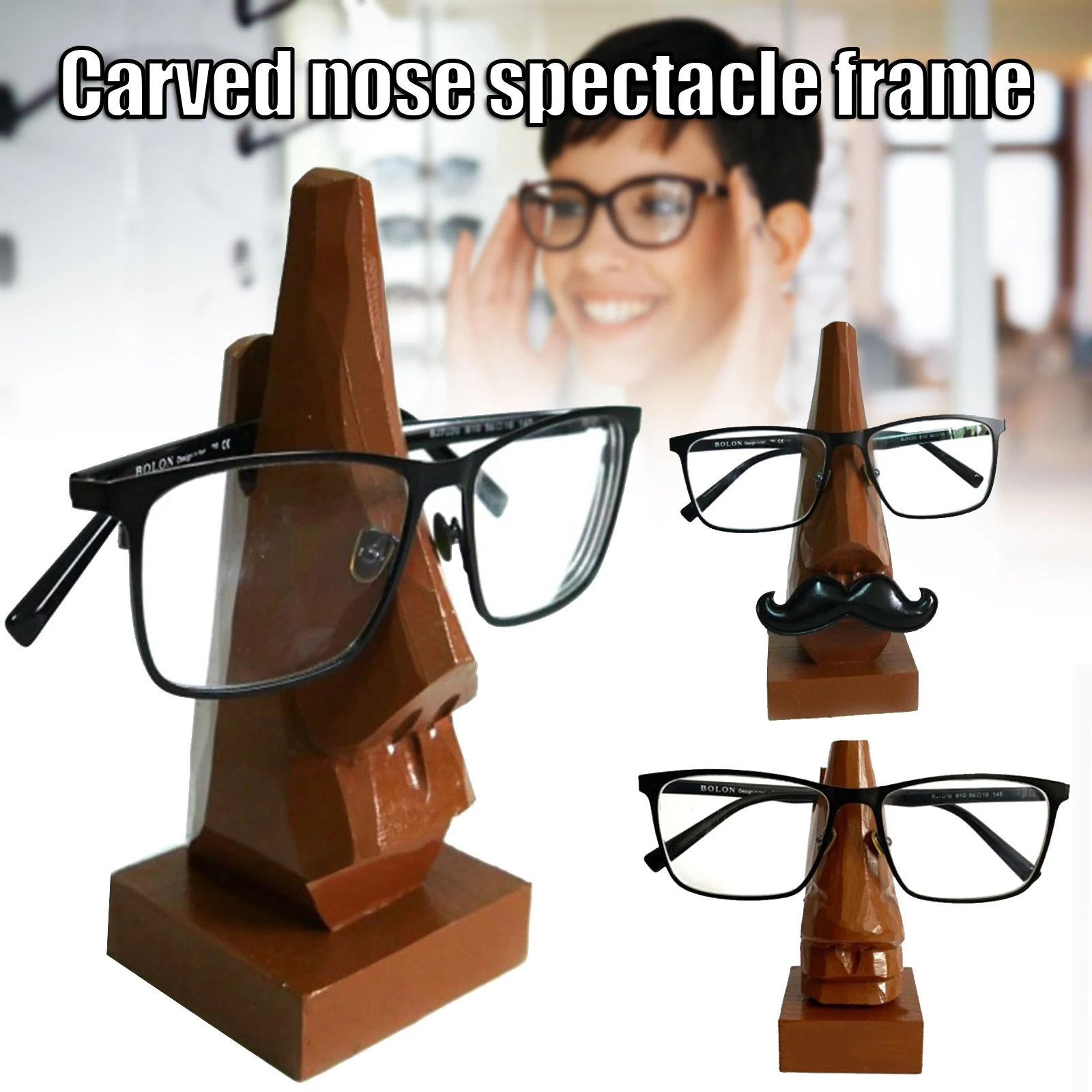 Eyeglass-Display-Stand-with-Nose-Shaped-Key-Rack-Wooden-Home-Decorative ...