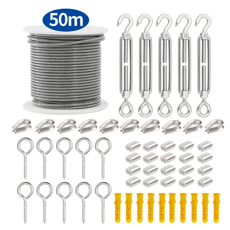 SGYM 56PCS/Set 50 Meter Steel PVC Coated Flexible Wire Rope Soft Cable ...