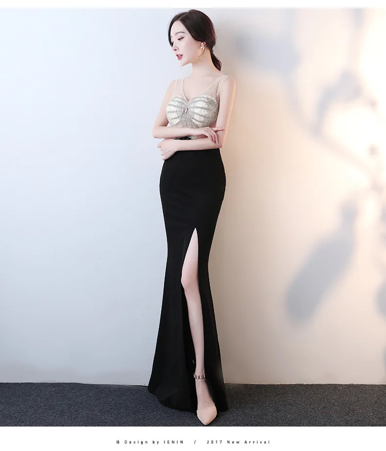 Современные Сексуальные Cheongsam черные длинные платья Qi Pao женские ...