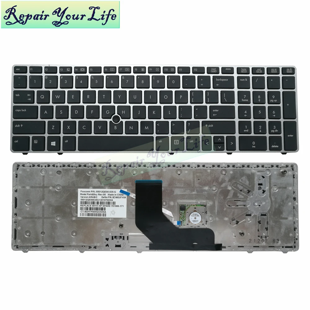 laptop keyboard for HP for EliteBook 8560p 8570p US English silver ...