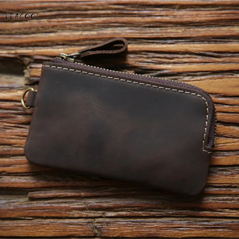 LEACOOL-Genuine-Leather-Men-Key-Wallet-Zipper-Housekeeper-Key-Pouch ...