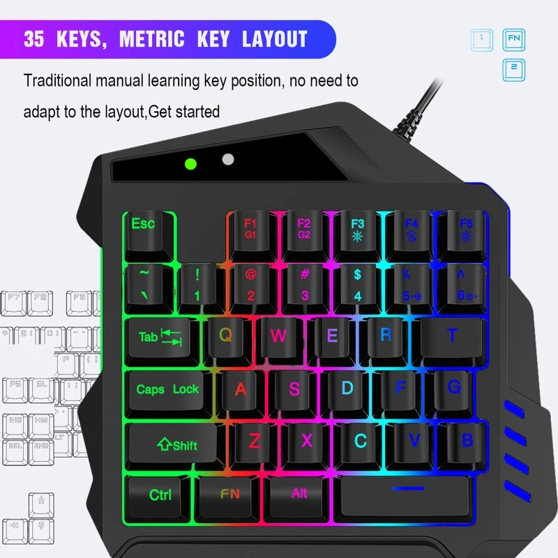 Teclado de Gaming C1FB V500 de 35 teclas RGB para mano izquierda ...