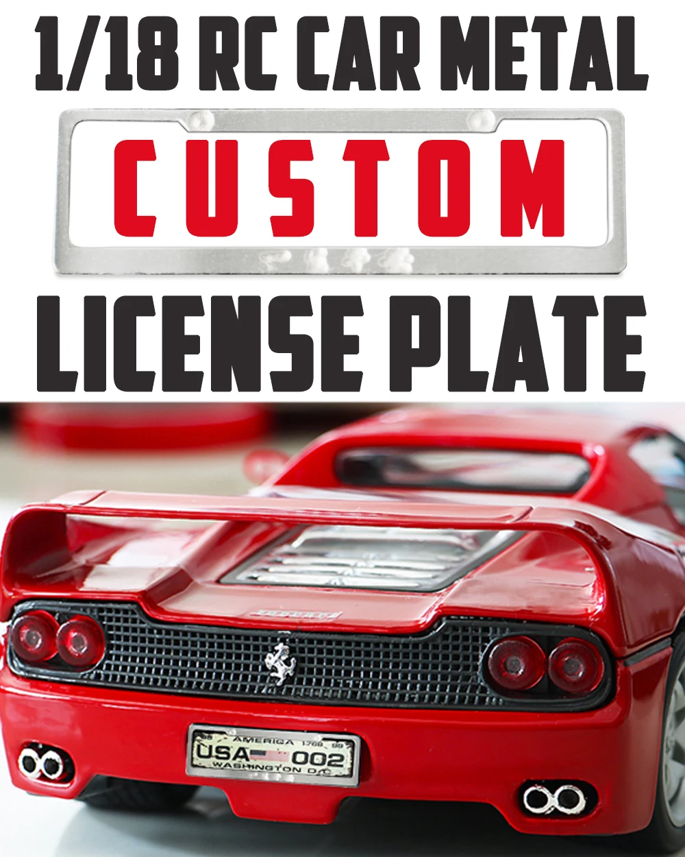 2PCS Metal Frame Waterproof Custom License Plate for Model Car 1/18 ...