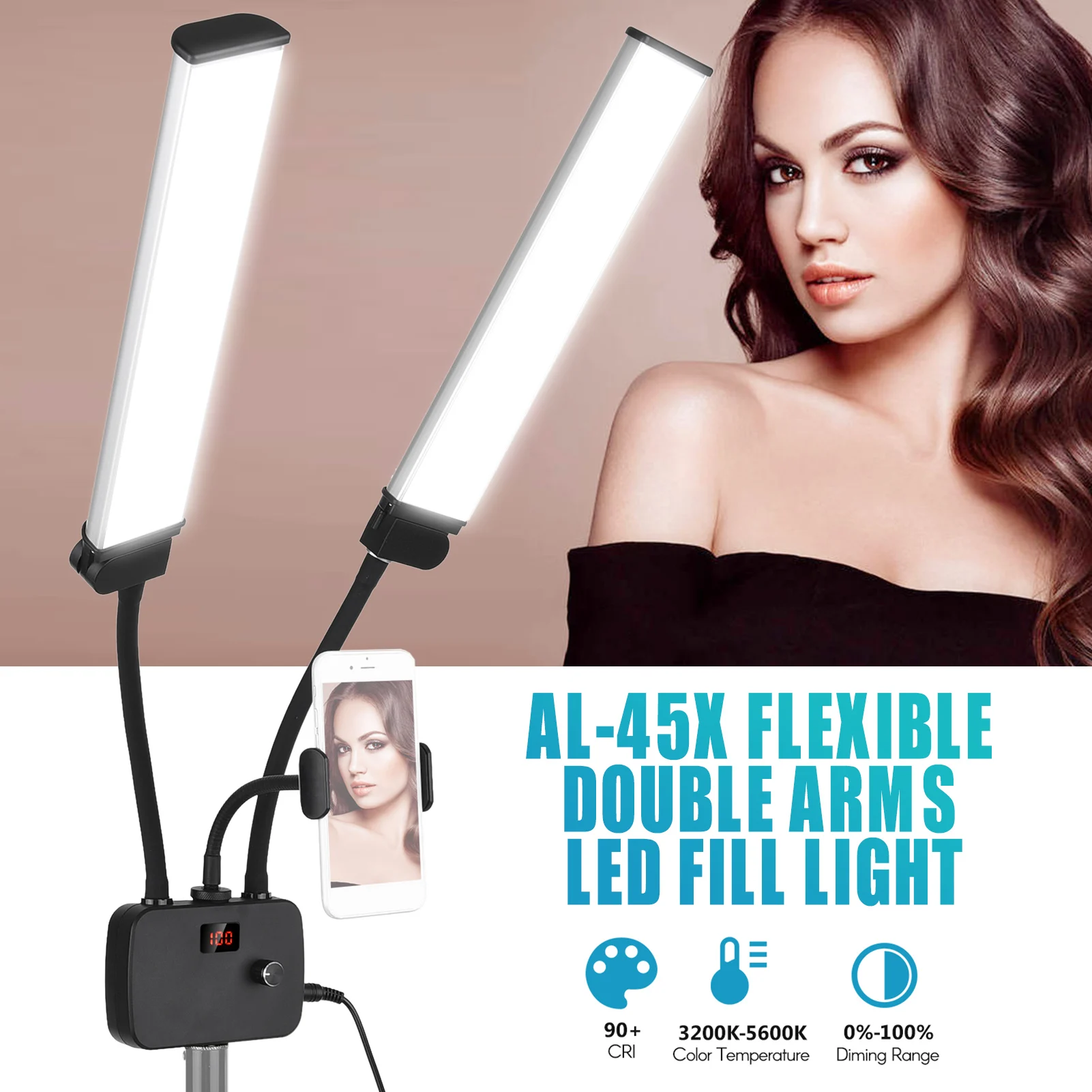 Flexible Double Arms LED Fill Light Bi-color Dimmable LED Video Light 3 ...