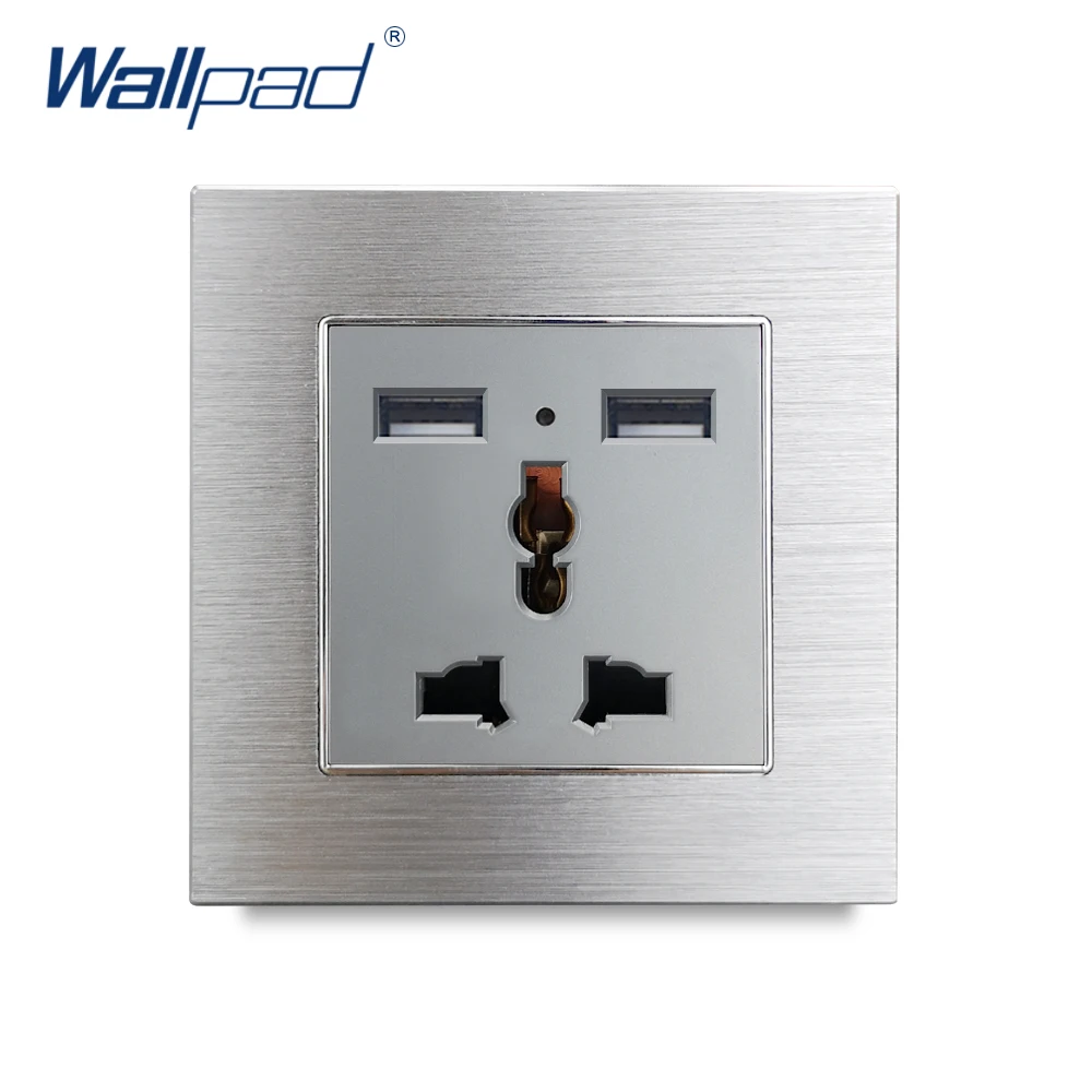 Universal Socket with Dual USB Charging Port with Neon Wallpad Silver ...