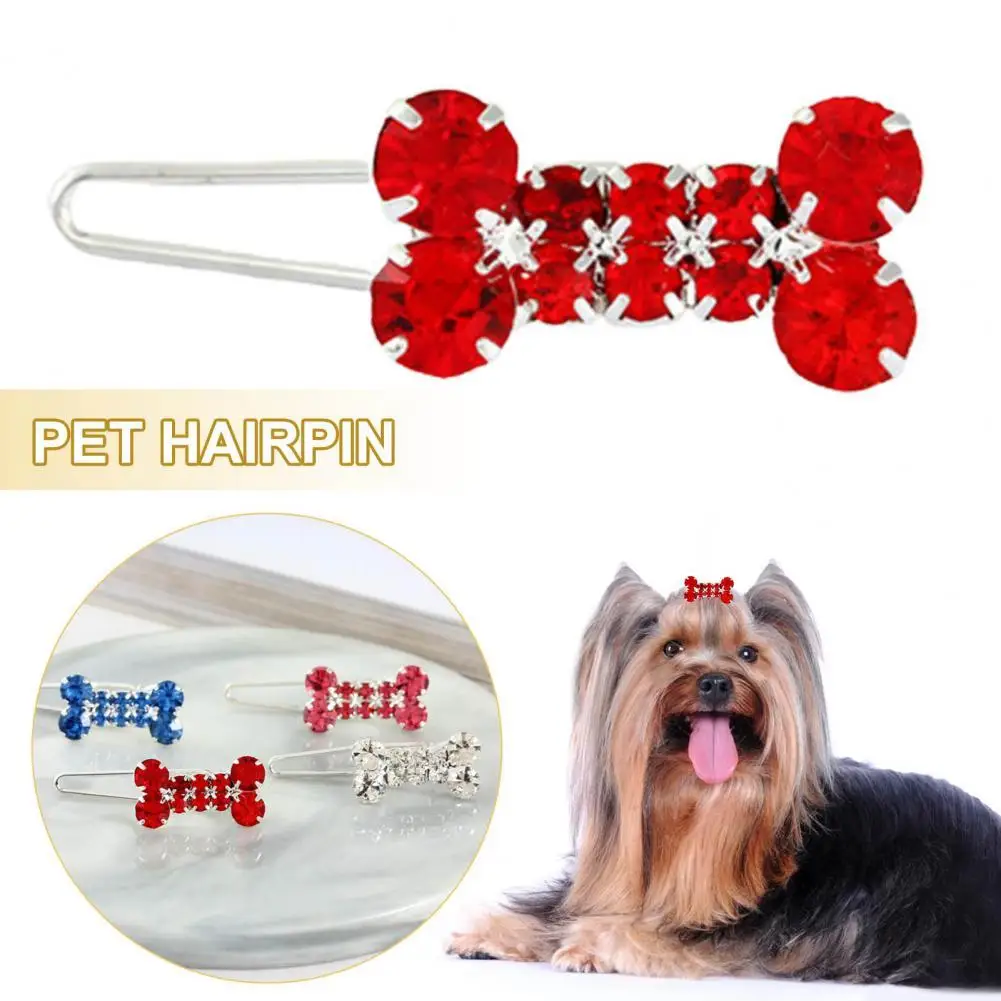 Pet Barrettes Rhinestone Inlaid Pets Hairpins Unique Pet Dogs Bone Hair ...