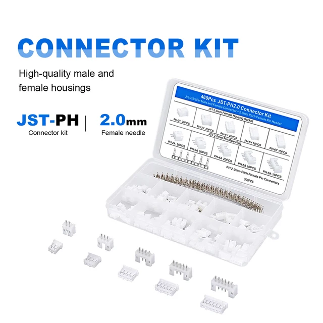 460Pcs Jst-Ph Jst Terminals Kit.2.0Mm Pitch Pin Fejléc, Ház Adapter ...