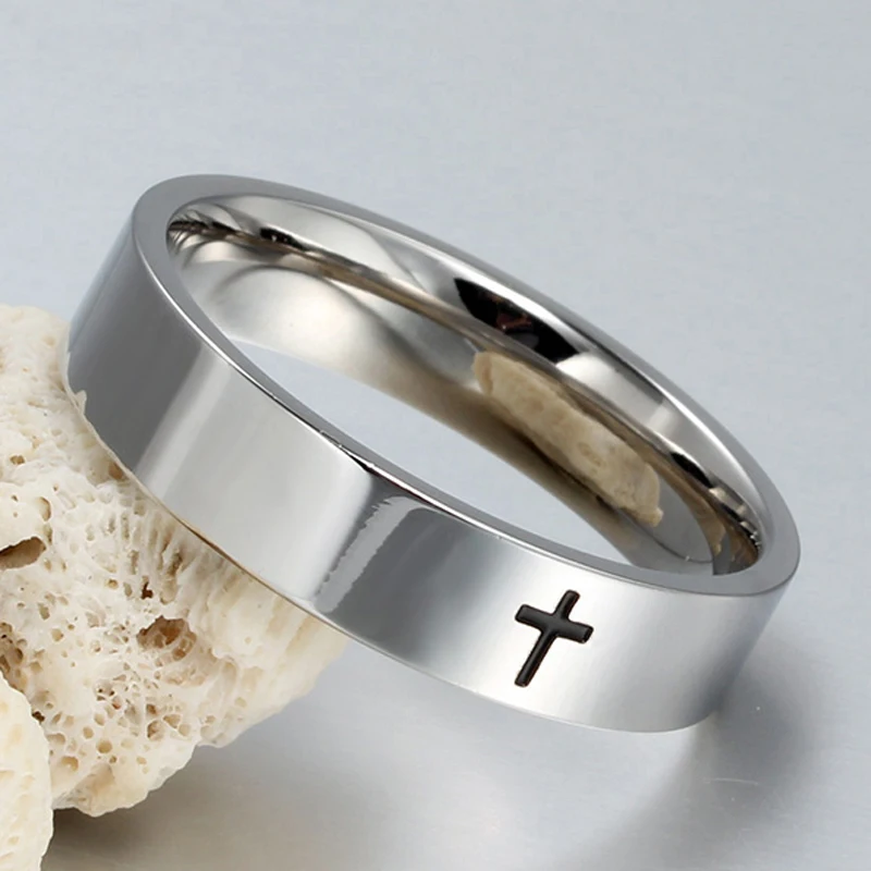 6mm Stainless Steel Cross Ring Christian Jesus Christ Lord Prayer for ...