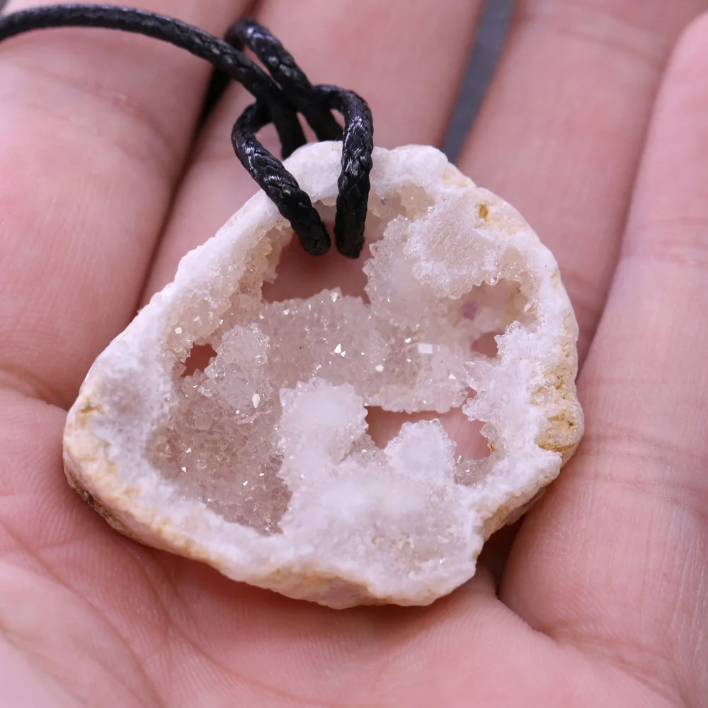 Druzy Agates Necklace for Women Men Crystal Quartz Slice Pendant ...