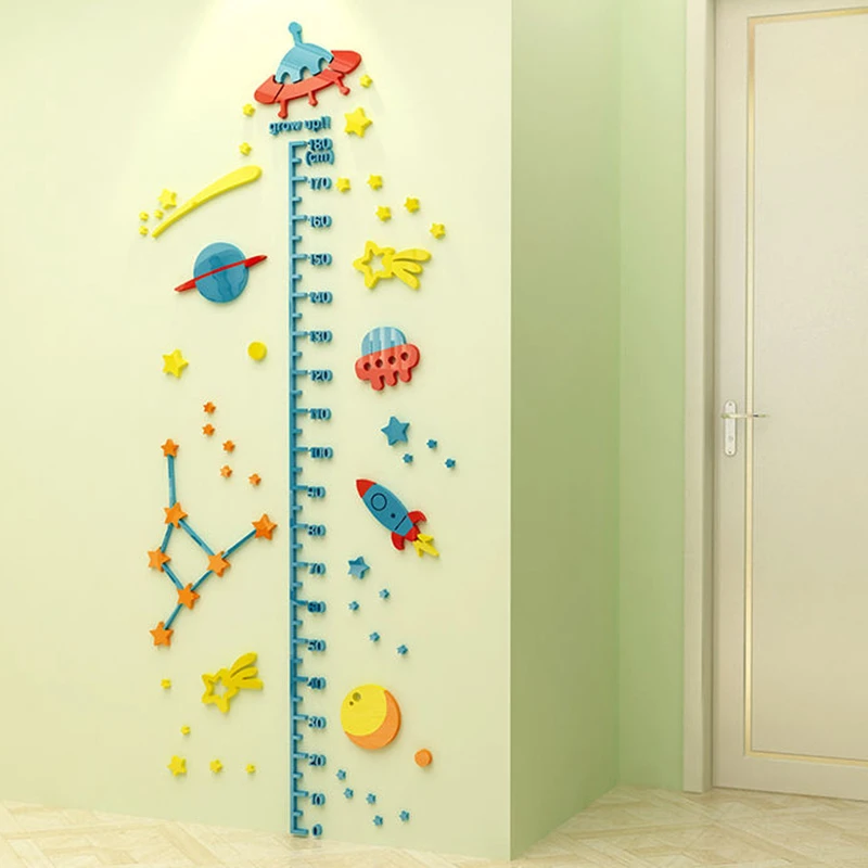 Ufo Rocket Height Measure Wall Sticker Cartoon Growth Chart Kid Room ...