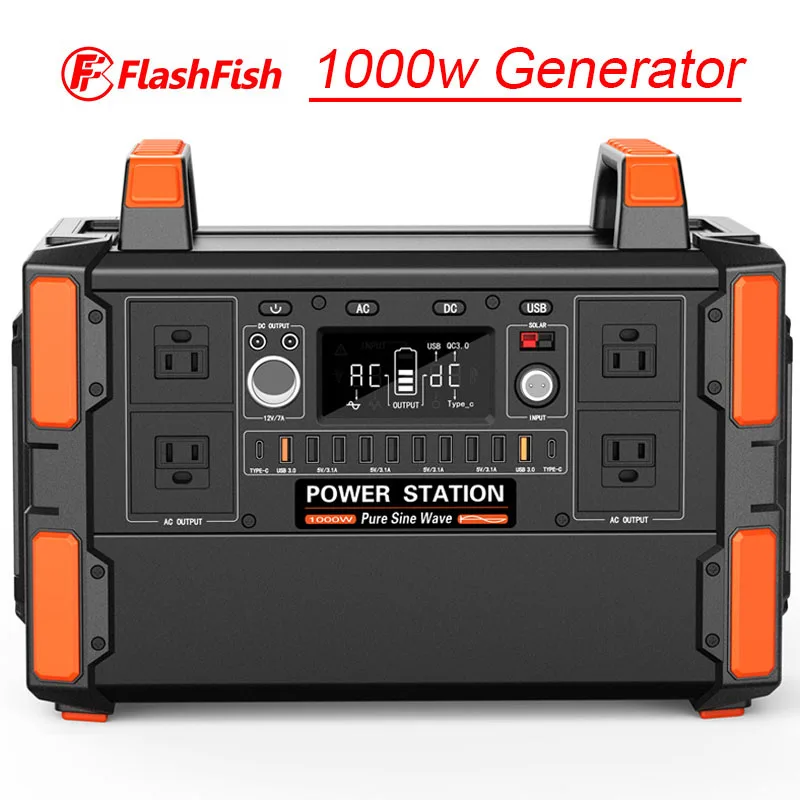 FlashFish 110V 240V AC 1000W Portable Solar Power Back Generator ...